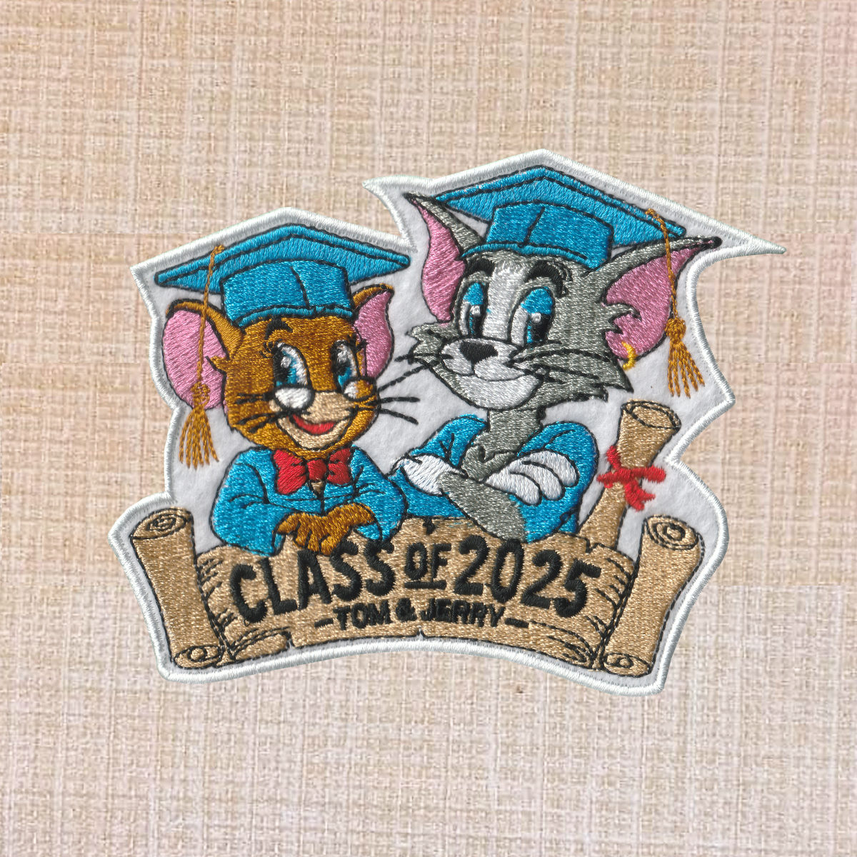 Tom And Jerry Celebrating 2025 Graduation Cartoon Embroidered Iron On ...